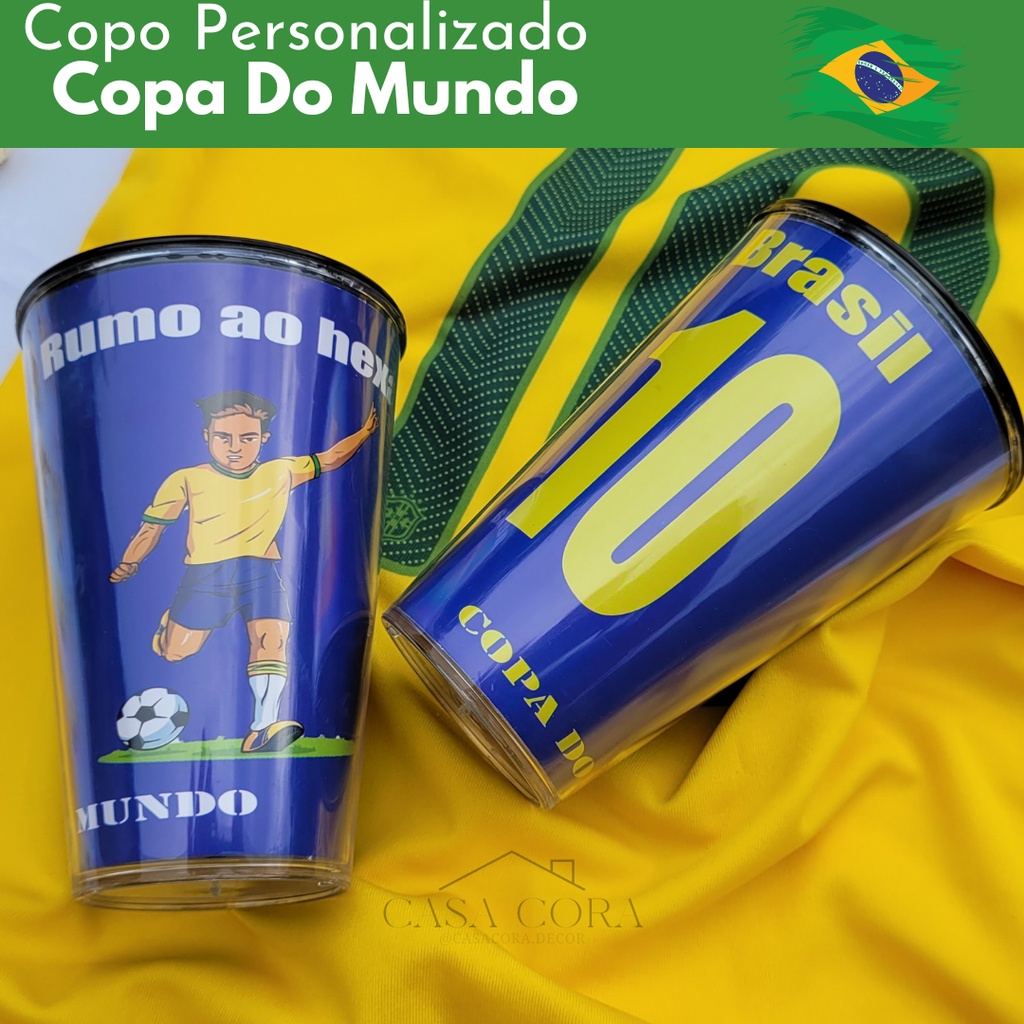 Copo Duplo Da Copa do Mundo Azul Personalizado 350ml Copo do Brasil ...