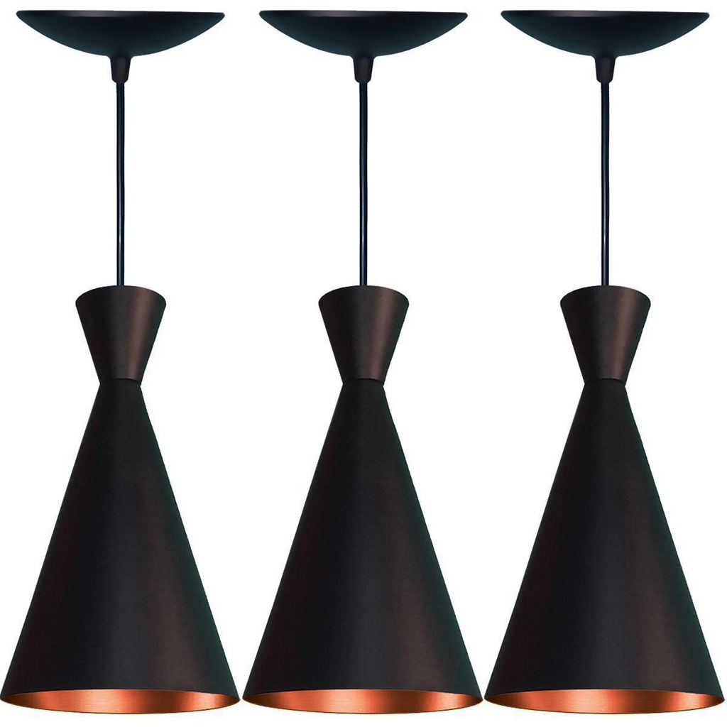Kit 3 Pendentes Cone Estilo Tom Dixon Preto Fosco E Cobre | Shopee Brasil