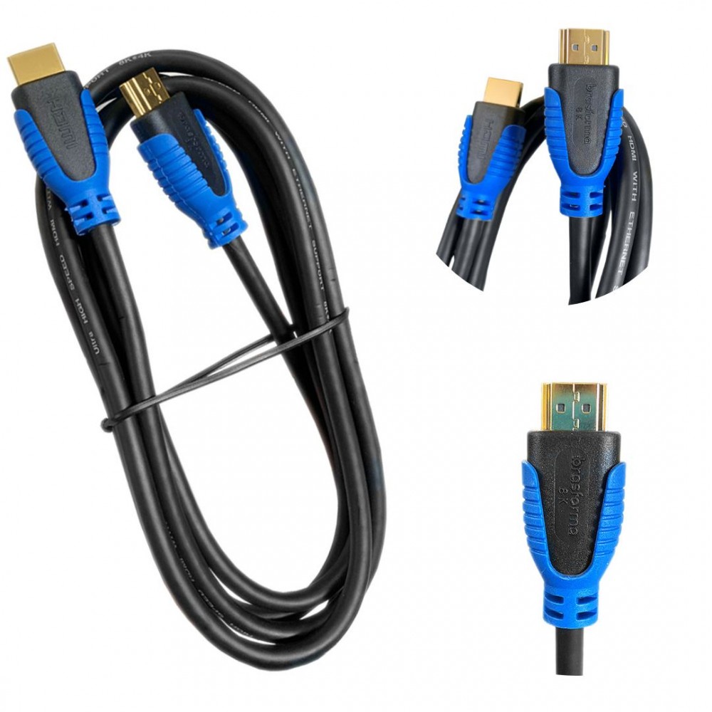 Cabo HDMI 2 Metros Blindado Ultra Resolução 8K Banhado a Ouro Brasforma ...