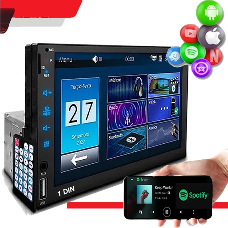 Central Multimídia Mp5 1 Din Bluetooth Usb Espelhamento | Shopee Brasil