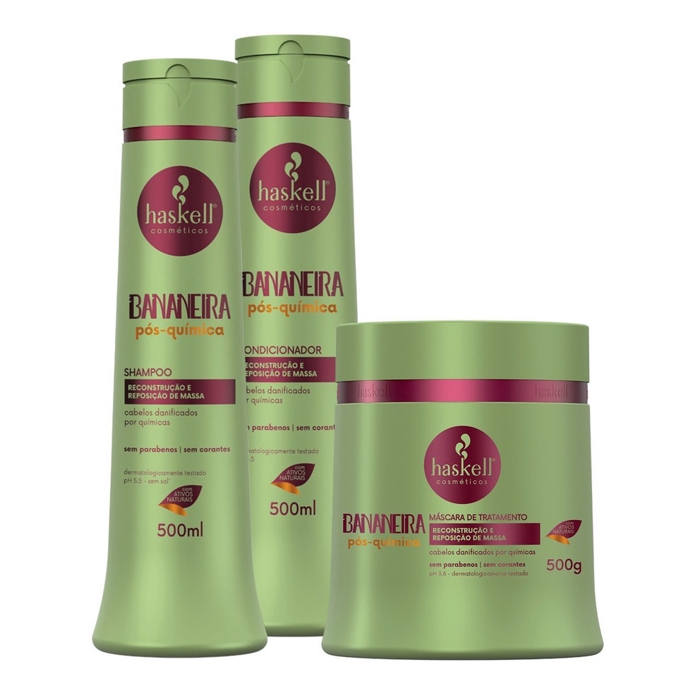 Kit Haskell Bananeira Shampoo Condicionador e Máscara 500g | Shopee Brasil