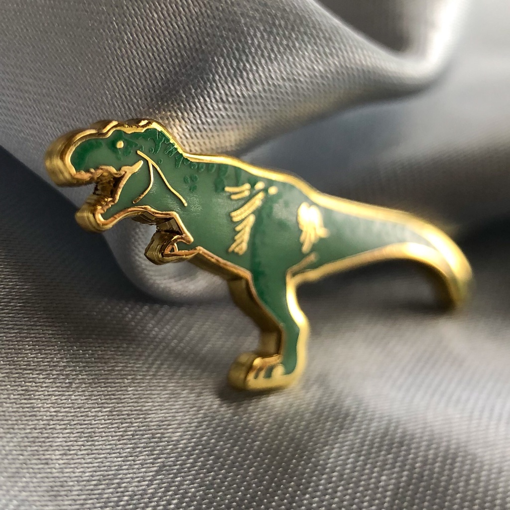 Pin T-Rex | Broche dinossauro Tiranossauro Rex hard enamel pins de lapela verde dourado golden ...