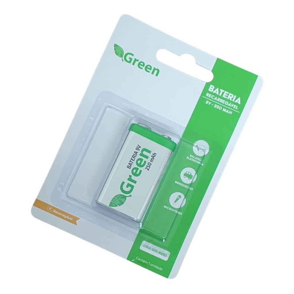Pilha Recarregável Bateria 9v 250mah - Green é Ideal para Brinquedos ...