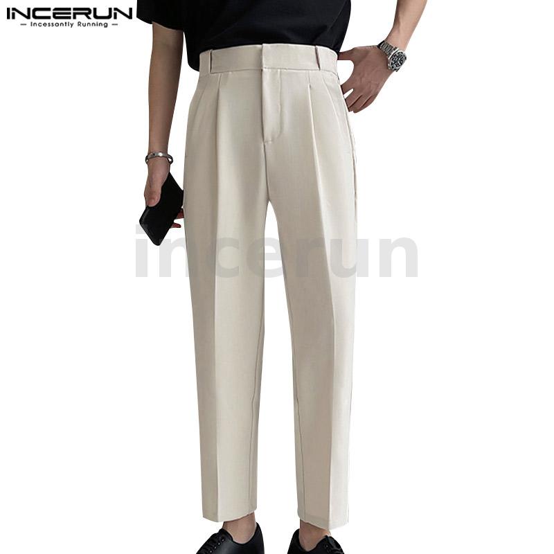 INCERUN Calça Masculina De Cintura Alta Cor Lisa Drape Straight ...