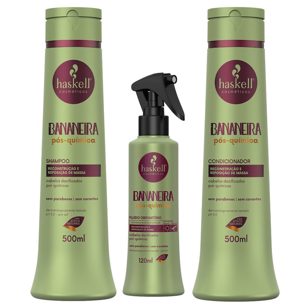 Kit Haskell Bananeira Shampoo e Condicionador 500ml + Fluido Obrigatório 120ml | Shopee Brasil
