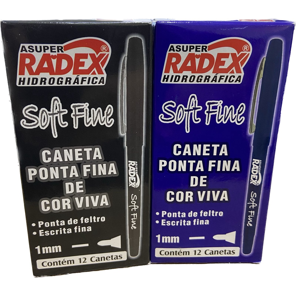 Caneta hidrográfica Soft Fine Ponta Fina 1,0mm preto/azul Radex kit com 2 unidades ou caixa ...