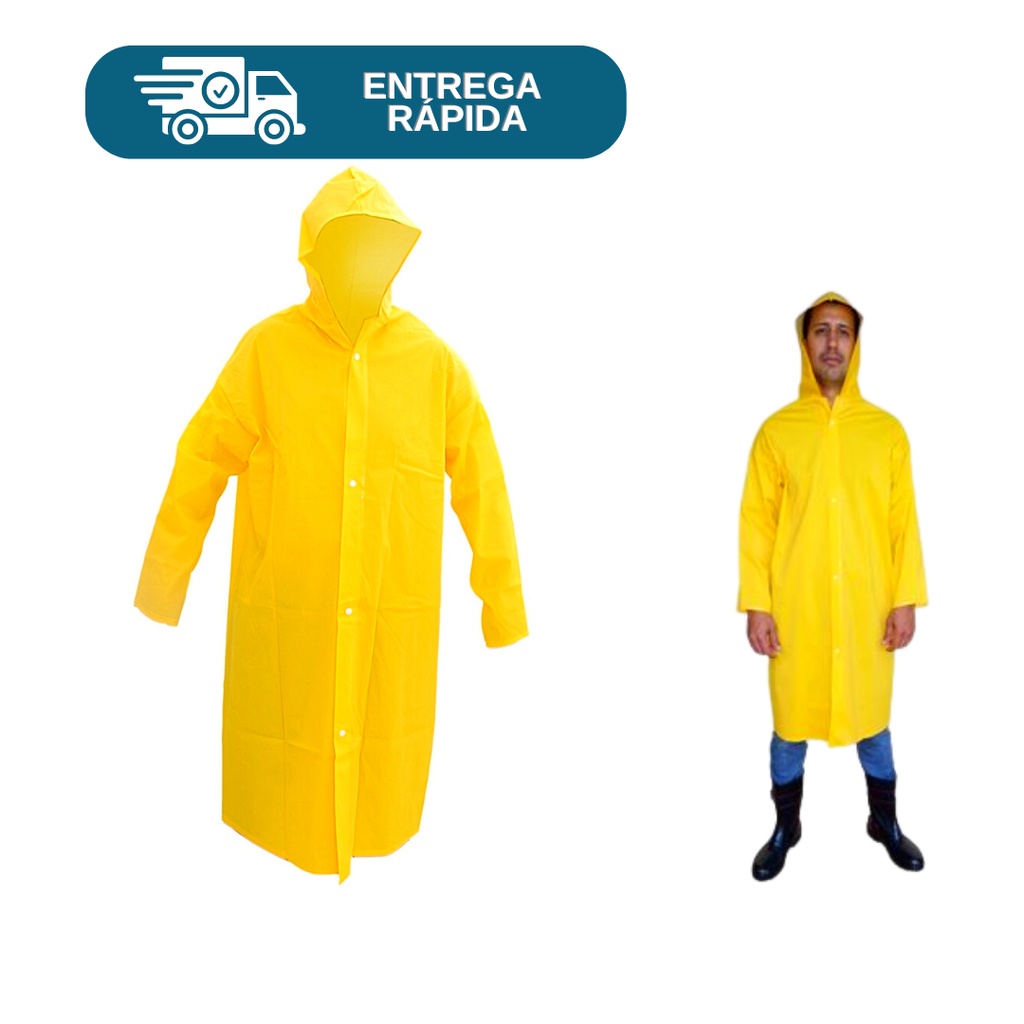 Capa De Chuva Amarela Impermeável Pvc Forrado Com Capuz Proteção ...