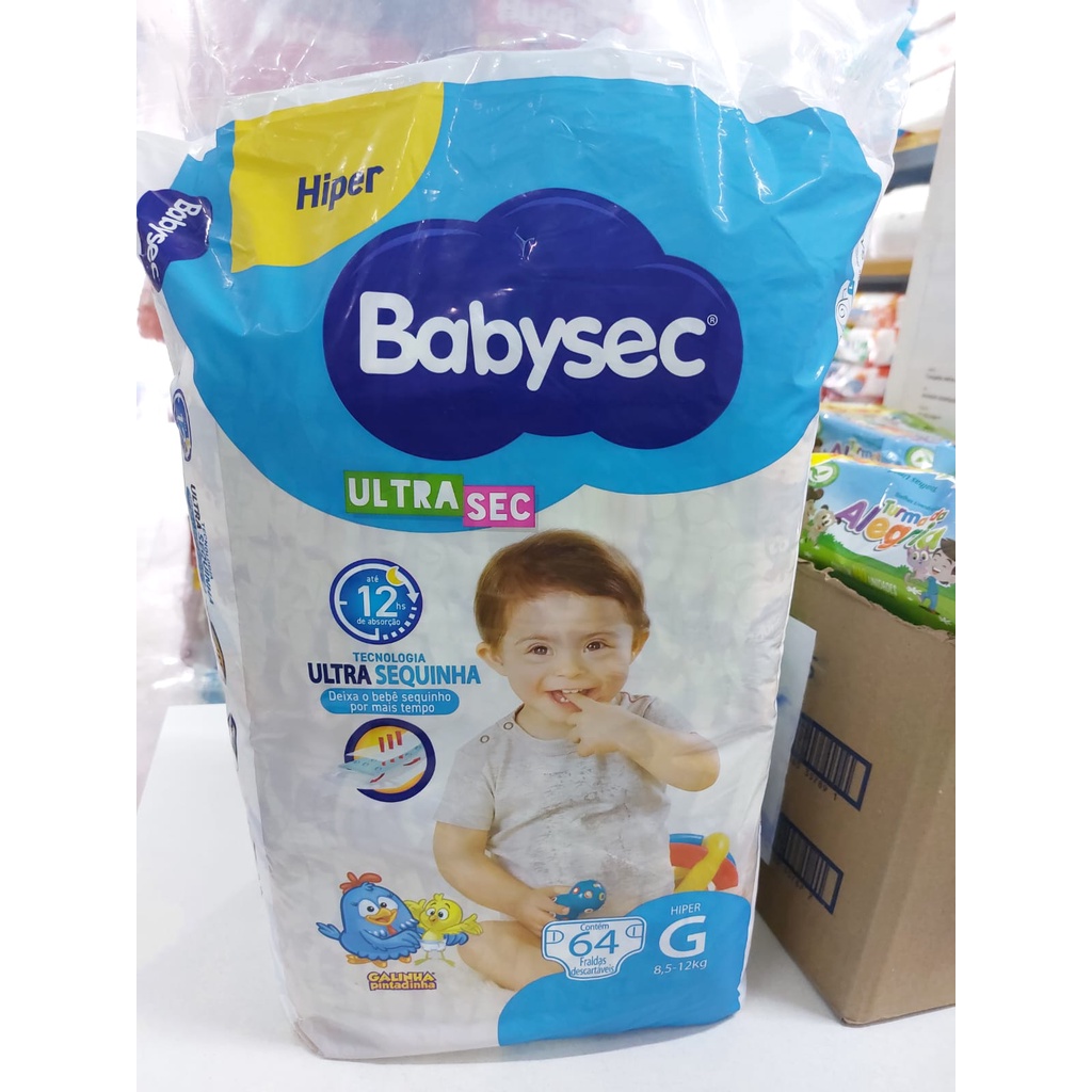 Fralda infantil babysec hiper 1 pacote tamanho g com 64 unidades ...