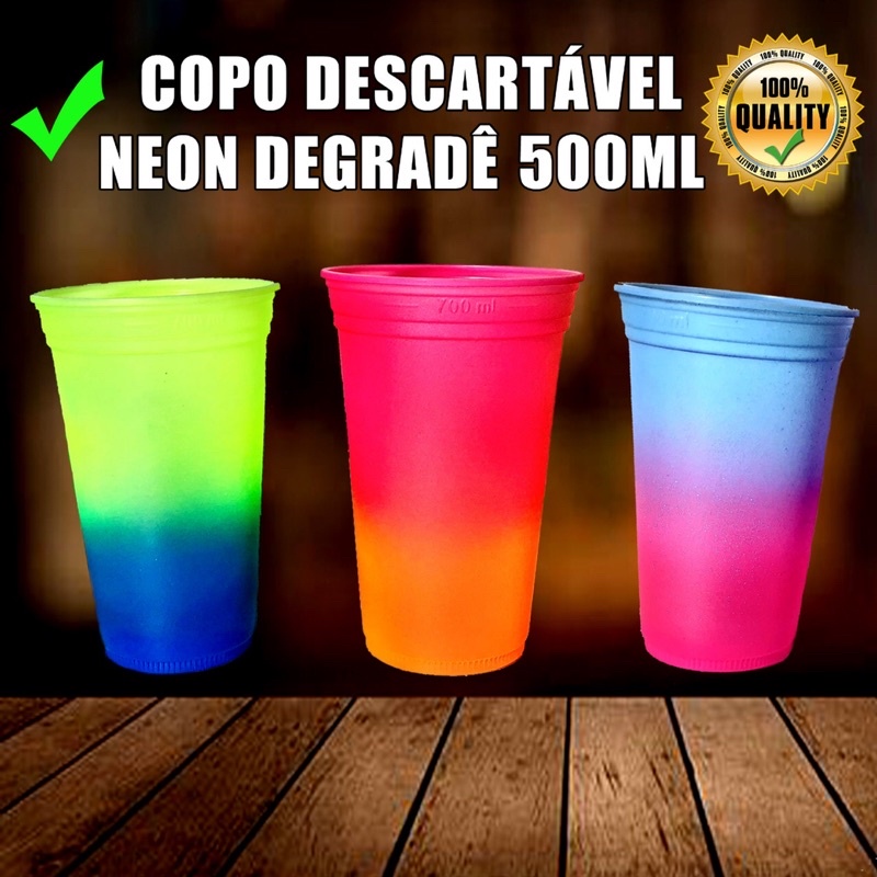 KIT 100 Copos Descartável NEON COLORIDO Degradê 500ml Copão COPOS ADEGA ...