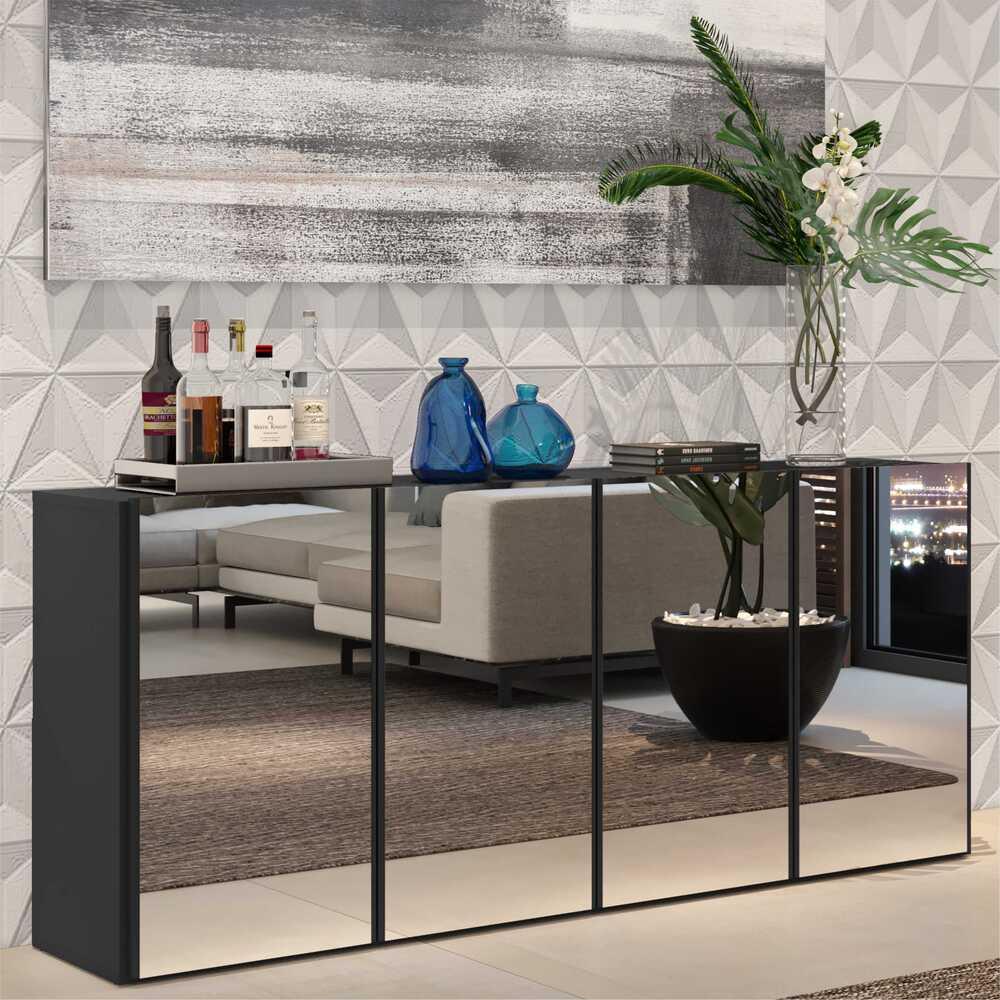 Aparador Buffet 4 Ptas c/ Espelho Vegas Multimóveis Preto | Shopee Brasil