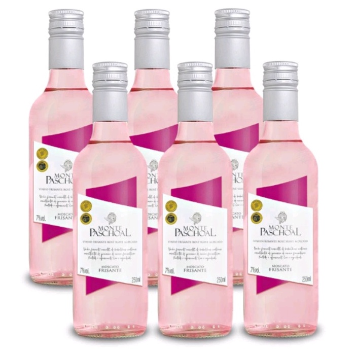 Kit 6 Unidades Mini Vinho Frisante Moscato Monte Paschoal Rosé 250ml ...