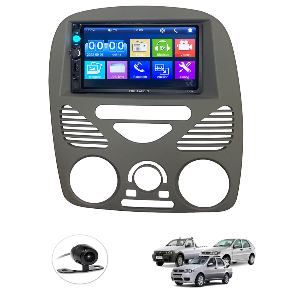 Kit Central Multimidia DVD 2 Din Mp5 Fiat Palio Fire Siena Strada G2 Com Ar Condicionado Cinza ...