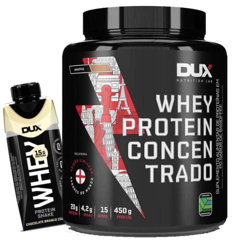 COMBO WHEY PROTEIN 450G + SHAKE 250ML SORTIDO DUX NUTRITION | Shopee Brasil