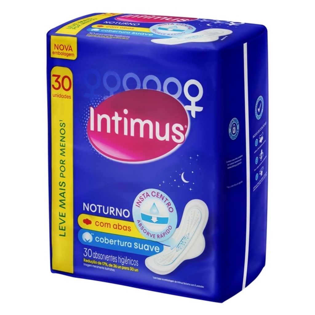 Absorventes Intimus Noturno Suave C Abas 30 Unidades | Shopee Brasil