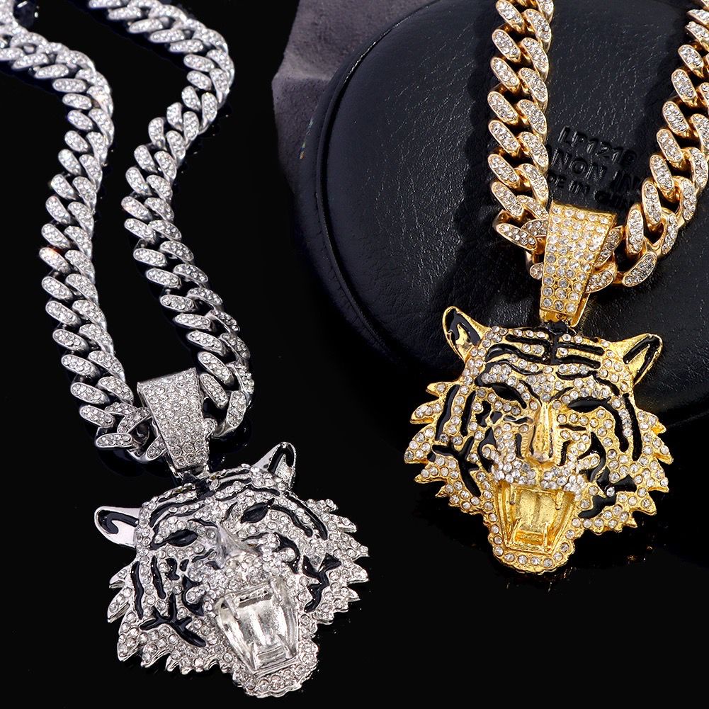 Corrente cordão com pingente tigre ice cravejado trap hip hop | Shopee Brasil