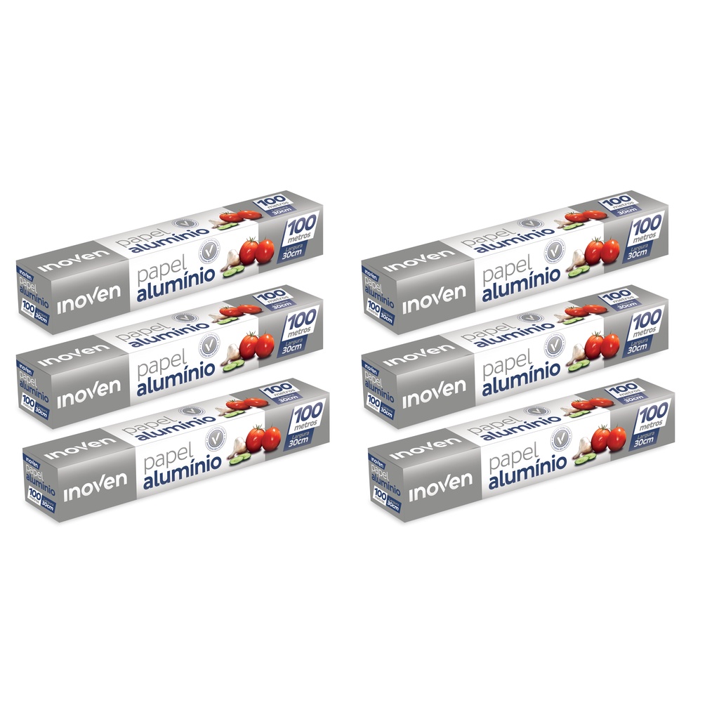 6 Rolos Bobina Papel Aluminio 30cm X 100 Metros Inoven | Shopee Brasil