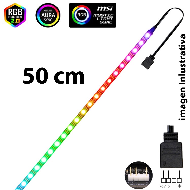 Fita Led Argb 3 Pinos 5v - Placa Mãe - Gabinete - Pc Gamer 50 cm Sync ...