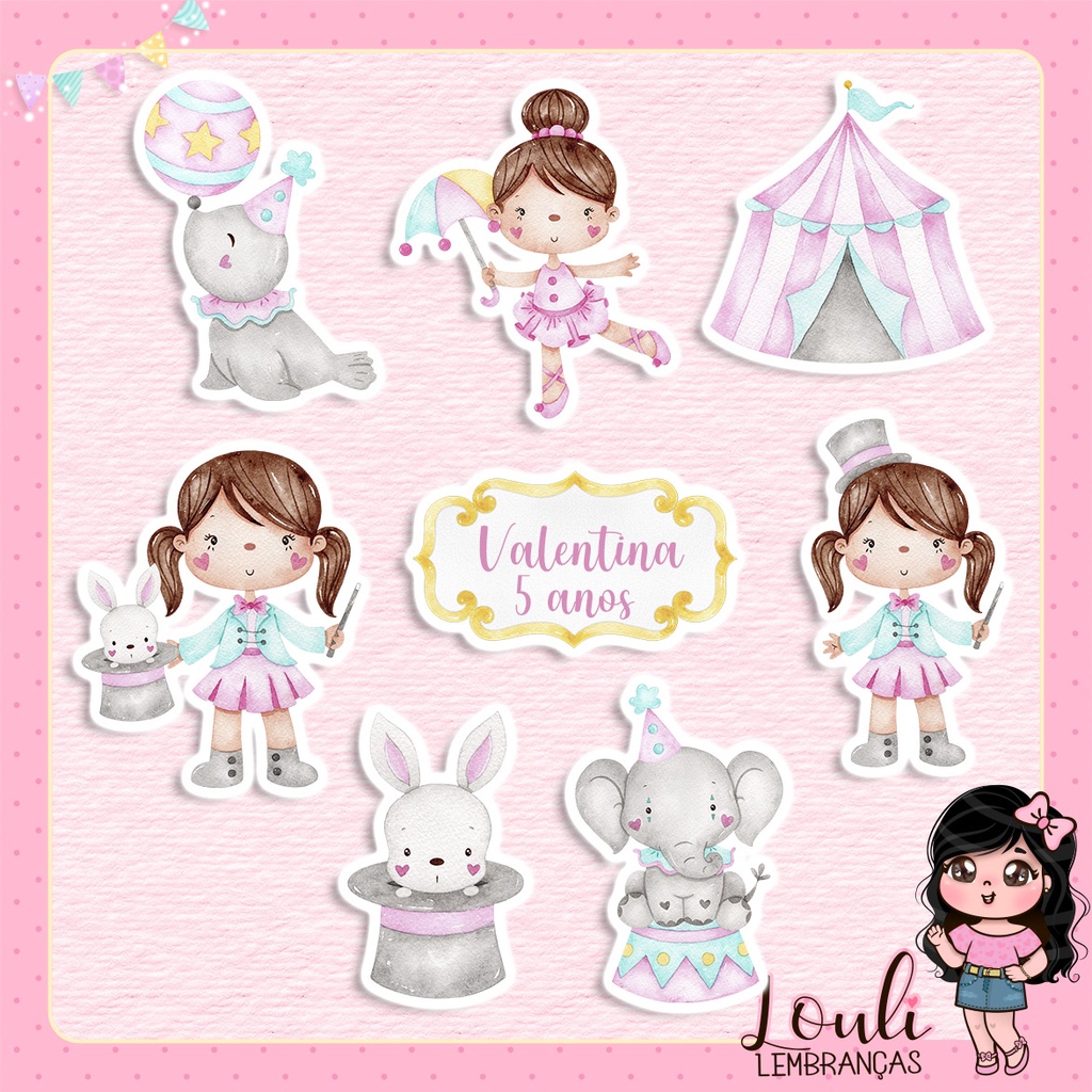 100 Apliques Circo Aquarelado Tag Circo Rosa 4cm | Shopee Brasil