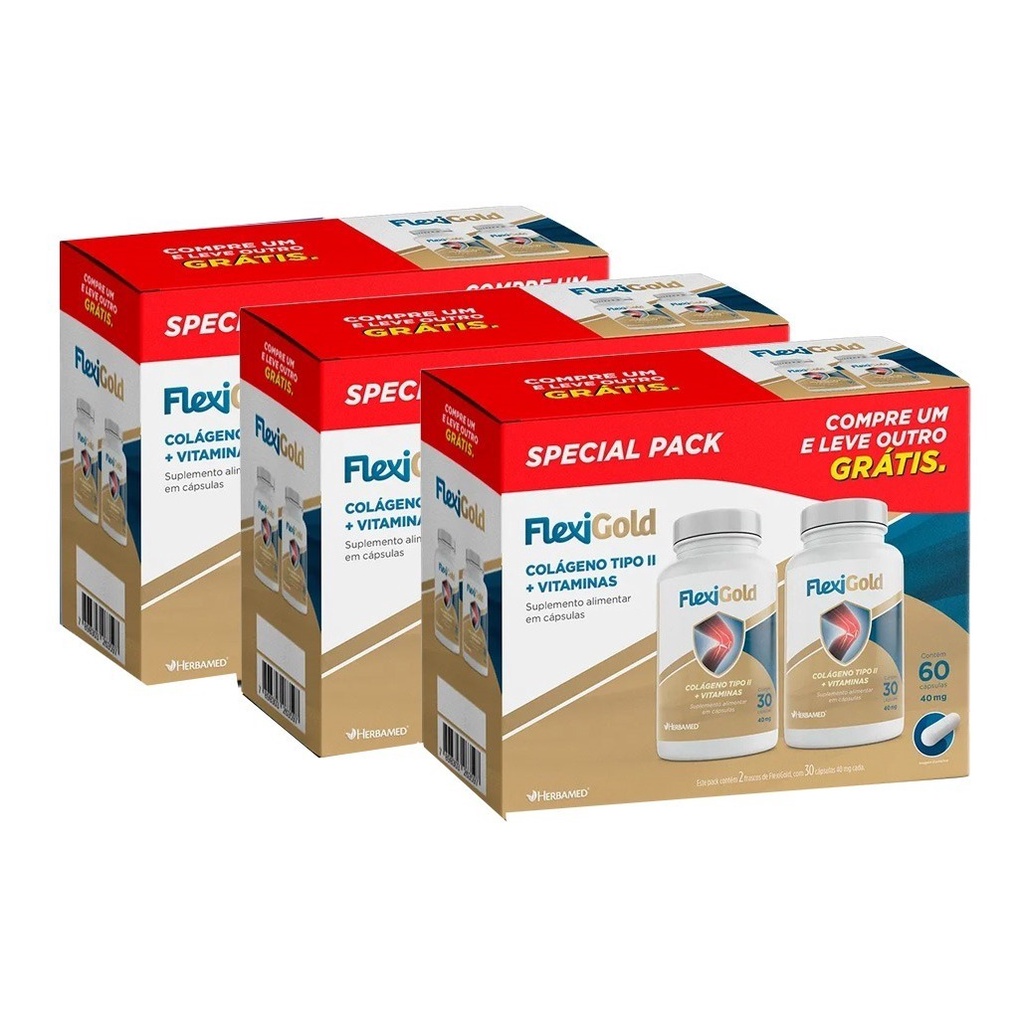 Kit 3 FlexiGold Colágeno Tipo II - 60 cápsulas cada Vitaminas Herbamed ...