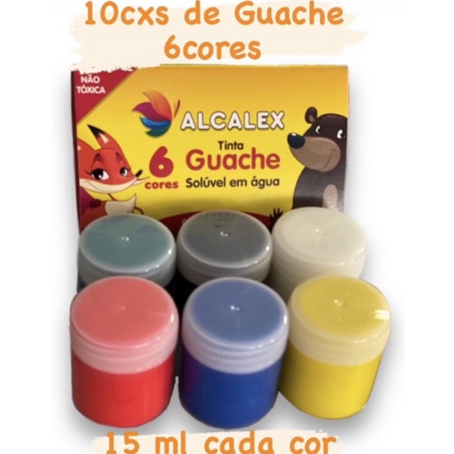 10 Cxs Tinta Guache 6 Cores 15ml cada Cor | Shopee Brasil