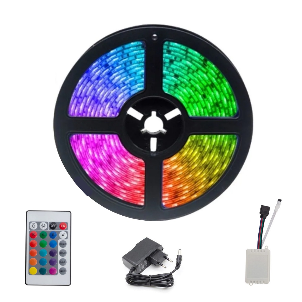 Fita Led 5050 Rgb Colorida 5m 16 Cores + Fonte + Controle | Shopee Brasil