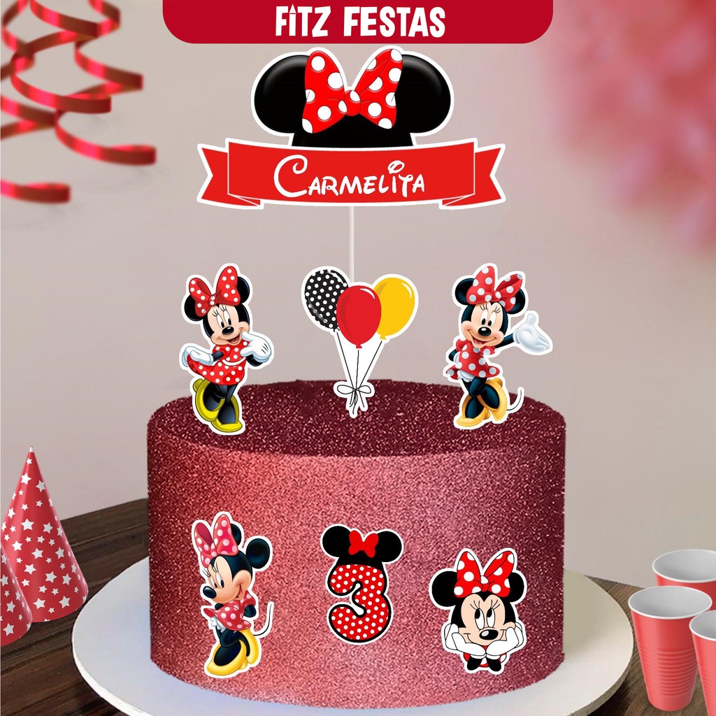 Topo de Bolo Minie Vermelha (Topper Personalizado) Decoração Festa ...