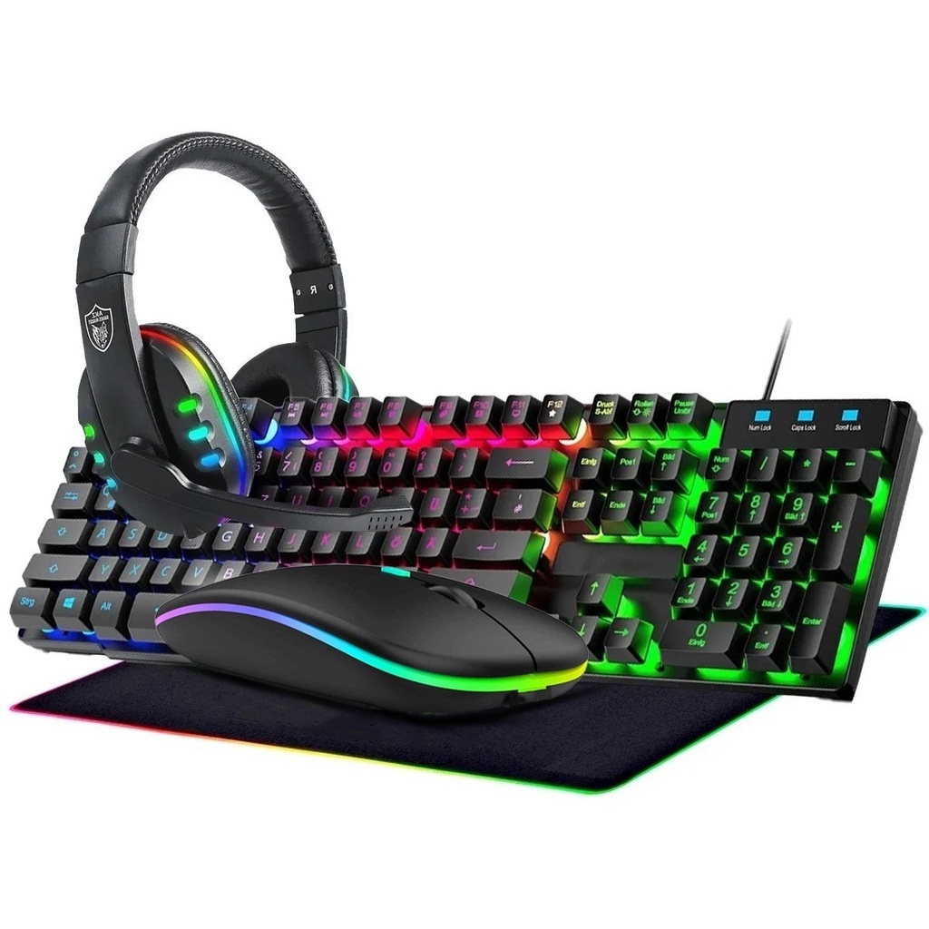 Kit Gamer Teclado Mouse RGB Com Fone De Ouvido Gamer Headset + Mousepad ...