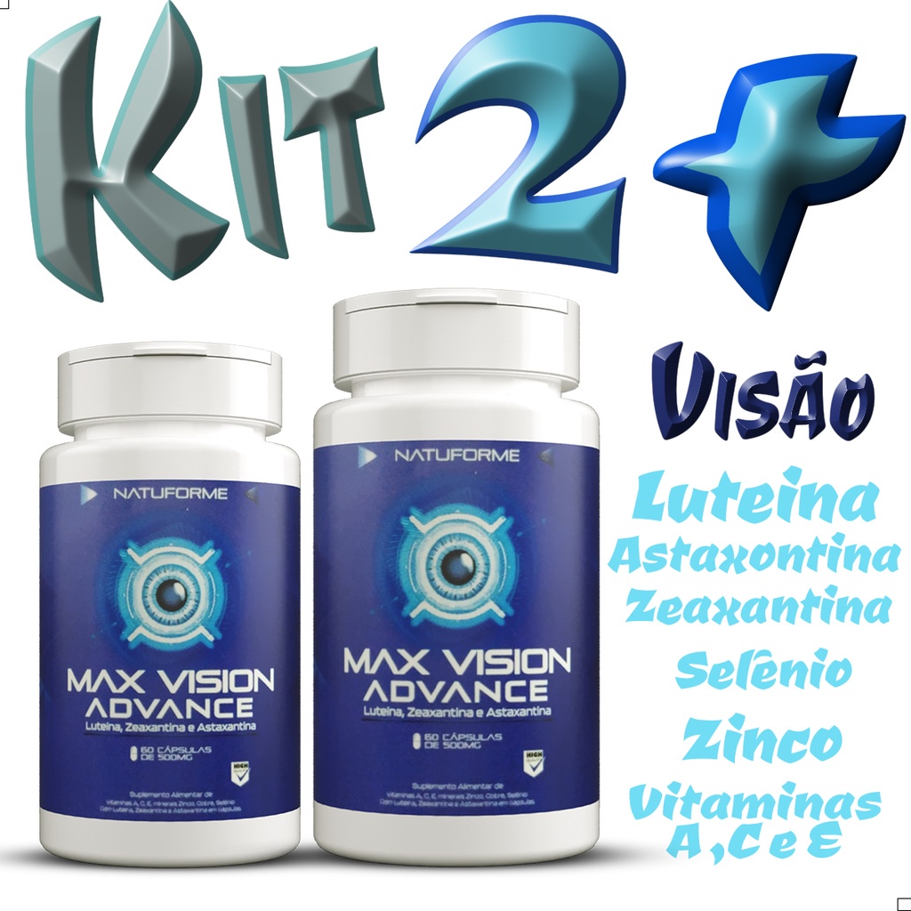 Kit 2 Luteina, Zeaxantina e Astaxantina Visão Max Vision vitaminas para olhos visão | Shopee Brasil