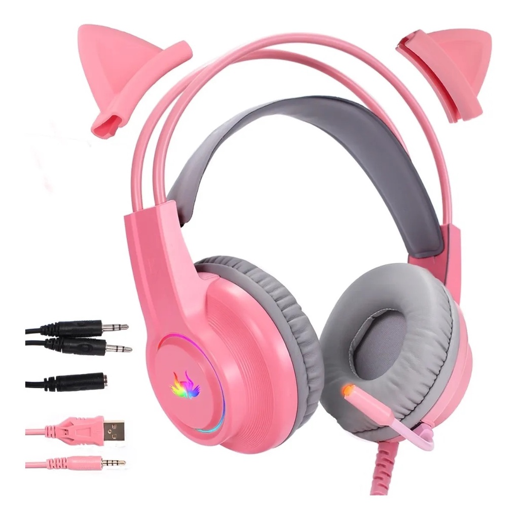 Headset Rosa Fone De Ouvido Gamer Com Orelha De Gatinho Reduz Ruído ...