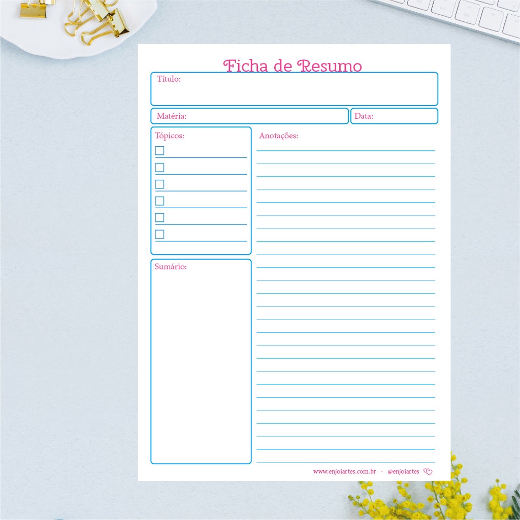 Fichas de resumos - Bloco destacável para resumos de suas matérias ...