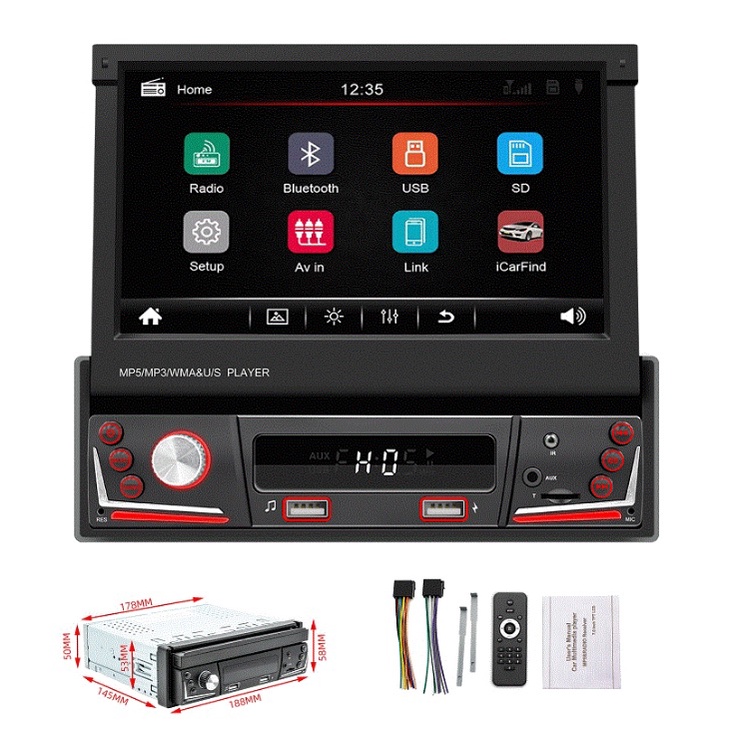 Central Multimídia MP5 1Din Tela de 7 Pols Retrátil Bluetooth USB Controle | Shopee Brasil