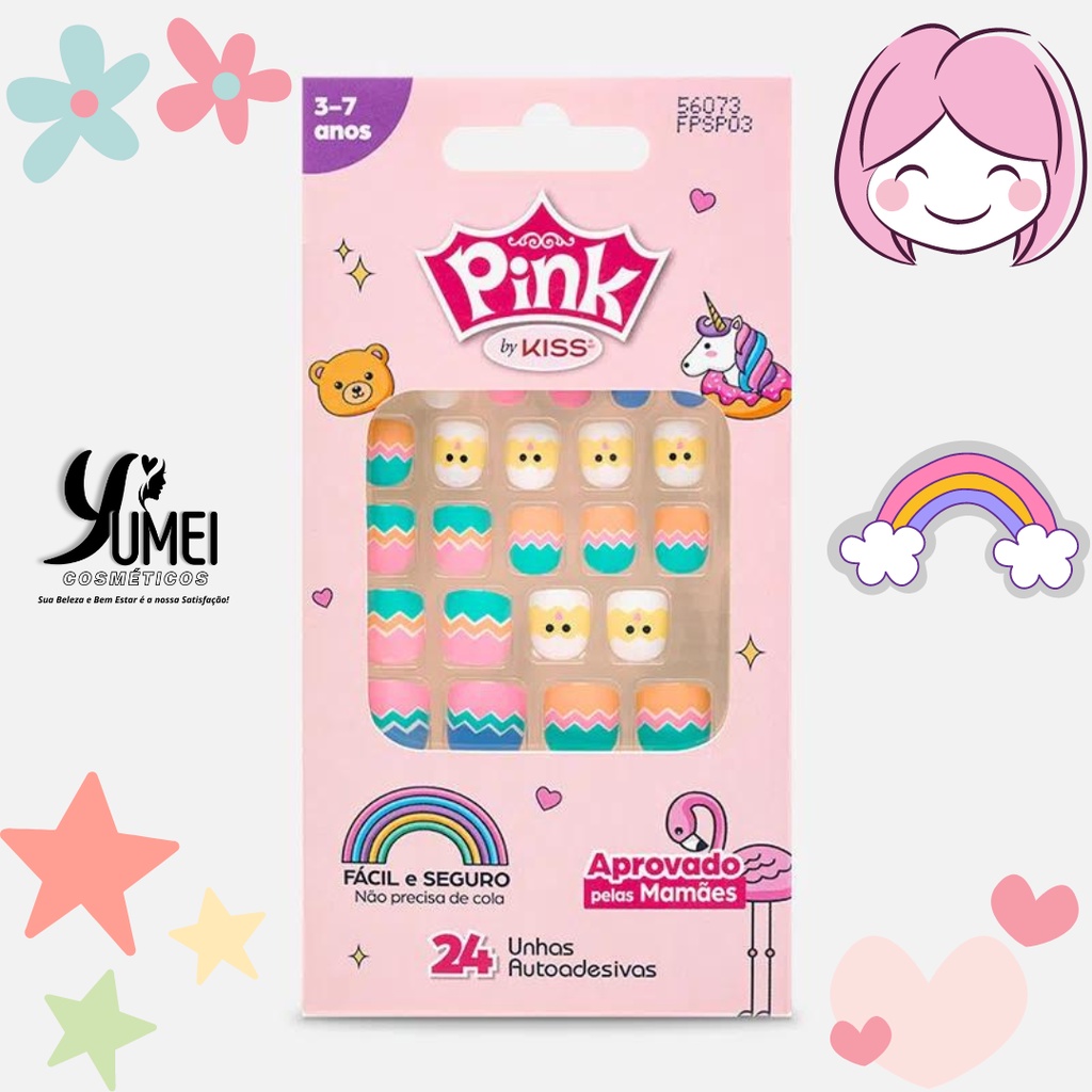 UNHA POSTIÇA INFANTIL PINK POP PRINCESS AUTOADESIVA KISS NY | Shopee Brasil