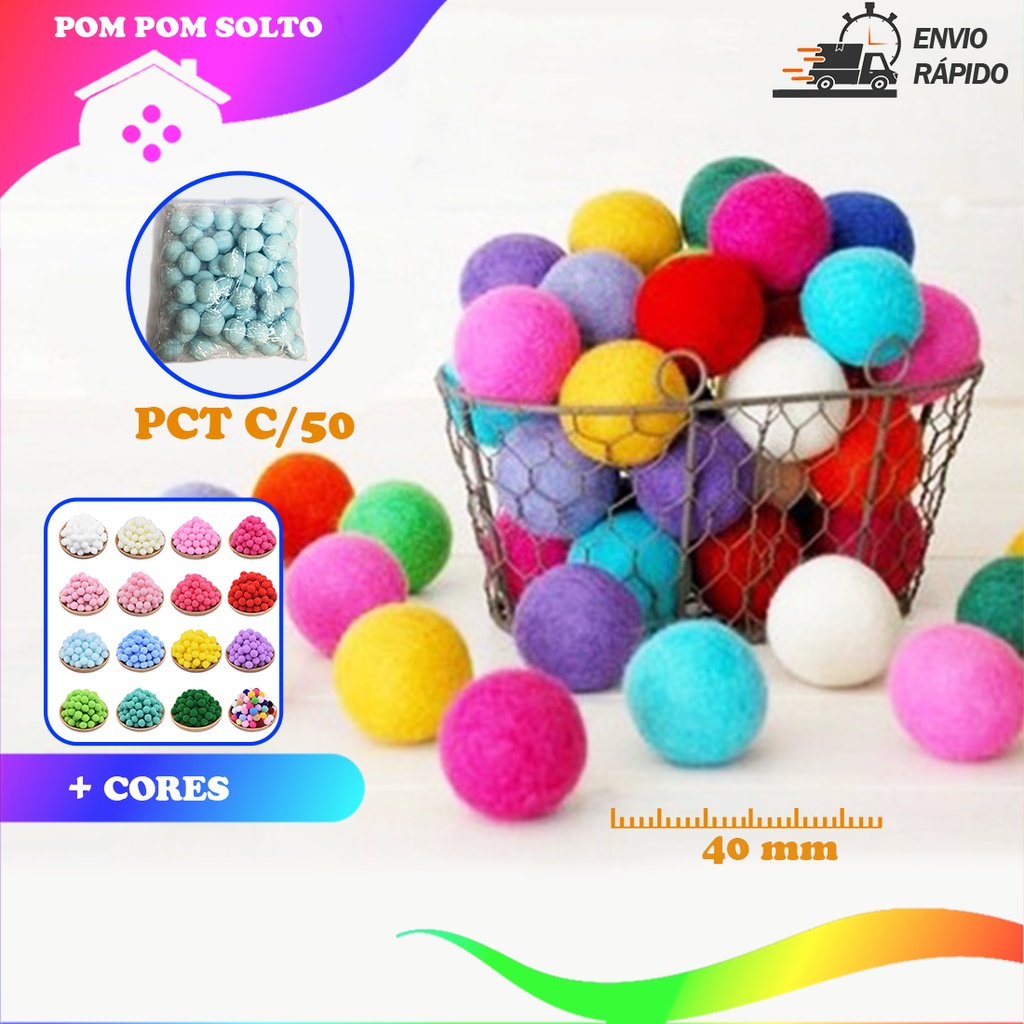 Pom Pom Fofinho Solto - 40mm - Pct C/ 50 Unidades | Shopee Brasil