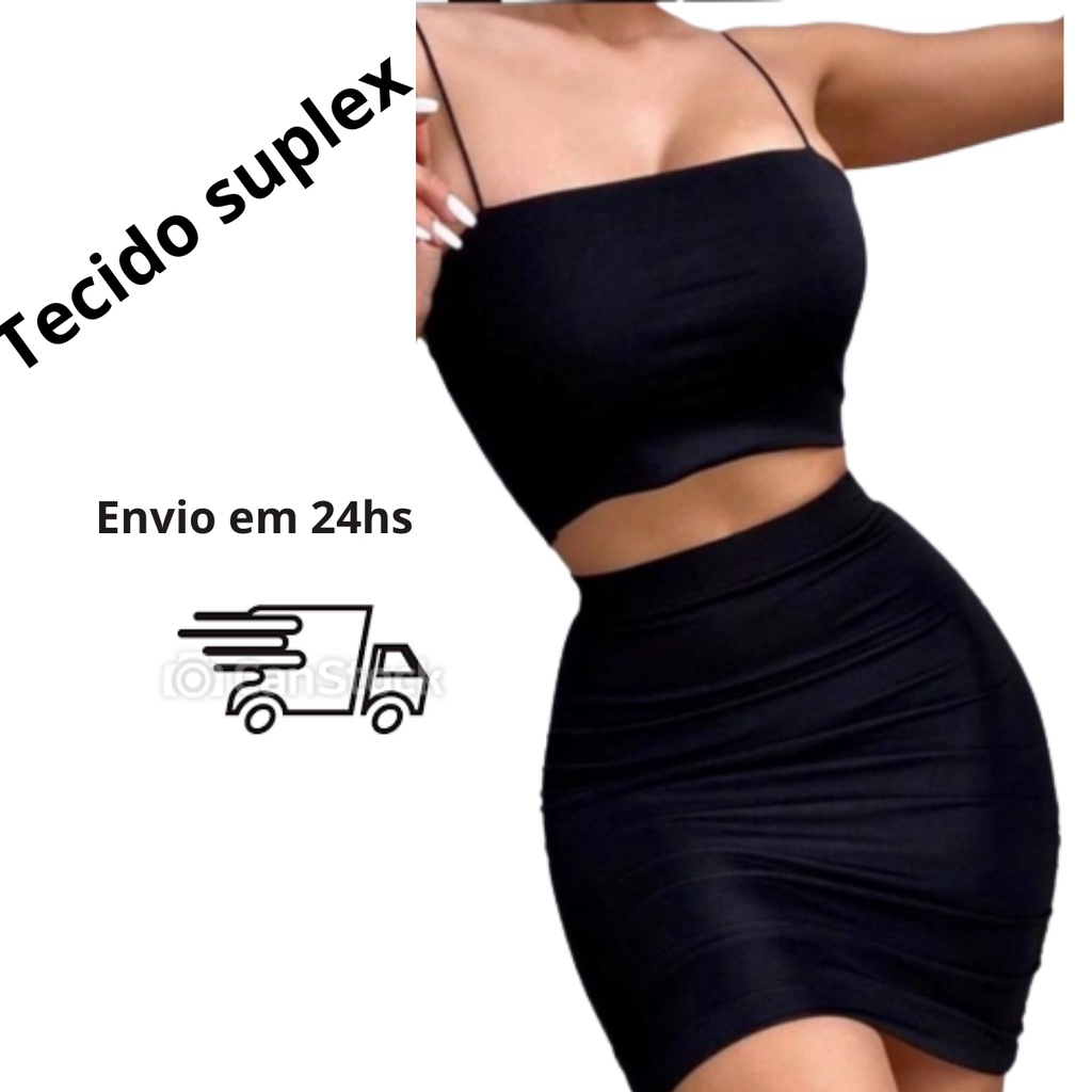 Conjunto Croped E Mini Saia Curto Colado Justo Sensual Balada Baile Funk Noite Shopee Brasil