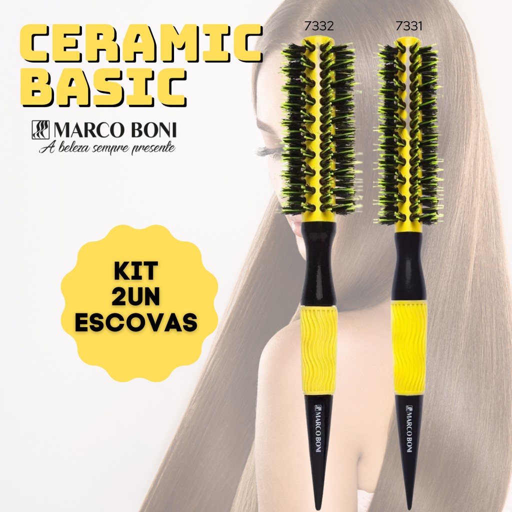 Kit Profissional 2 Escovas Marco Boni Termica Cerdas Javali Duplas Cabo ...