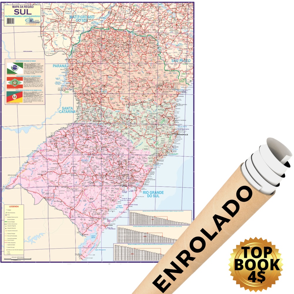 Mapa Região Sul Brasil Politico Poster Escolar Geográfico Regional ...