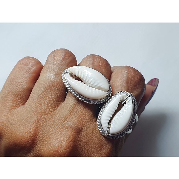 ANEL EBOMI DE PRATA DOIS AROS E BÚZIO NATURAL HORIZONTAL OU VERTICAL ...