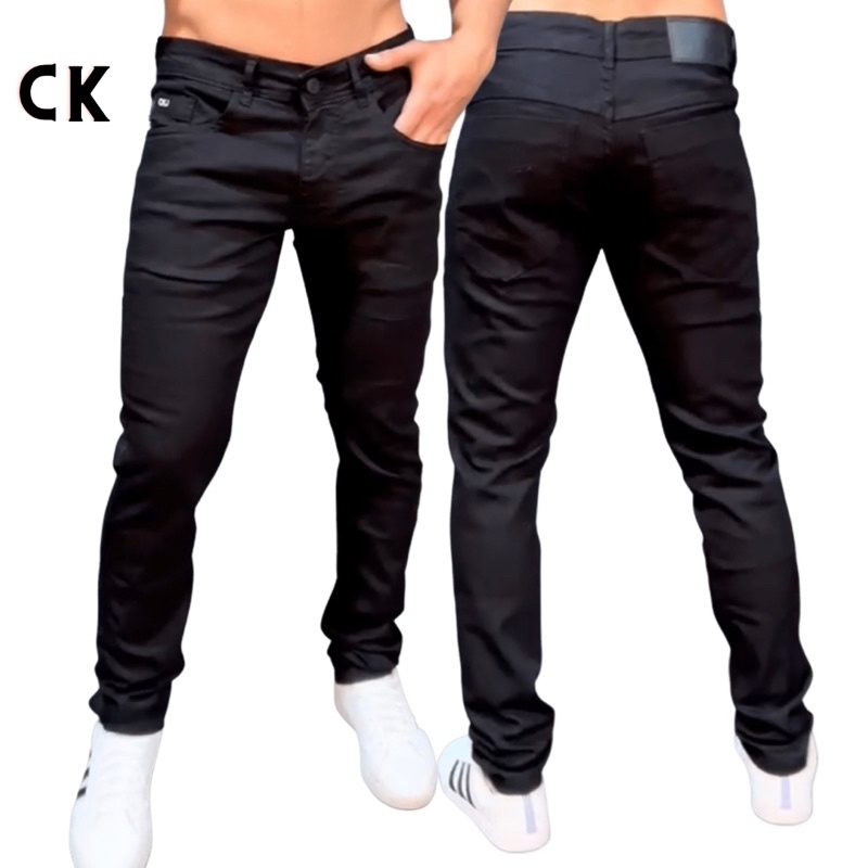 Calça Preta Jeans Masculina Skinny Com Elastano Lycra Escorrega O Preço