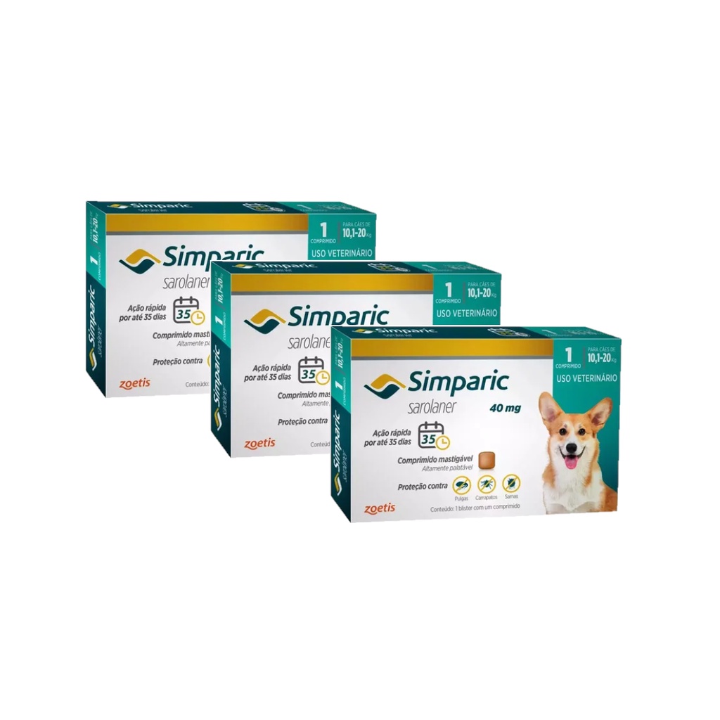 Combo Simparic 40 Mg 10 A 20 Kg 3 Comprimidos | Shopee Brasil