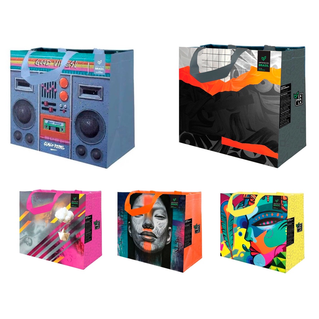 kit com 5 Ecobag sacola de rafia retornavel estampas sortidas | Shopee ...