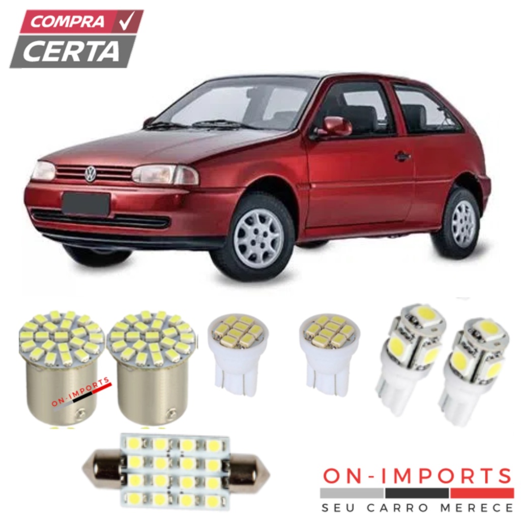 KIT LED PREMIUM VW GOL BOLA G2 LÂMPADAS RÉ PLACA TETO FAROL FAROLETE ...
