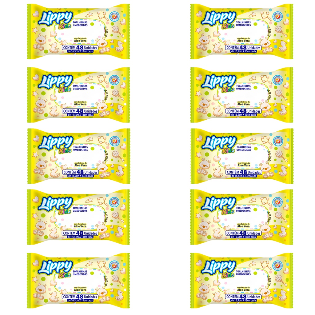 Kit 10 Pacotes Toalha Umedecida Lippy Kids Direto Da Fábrica (480 ...