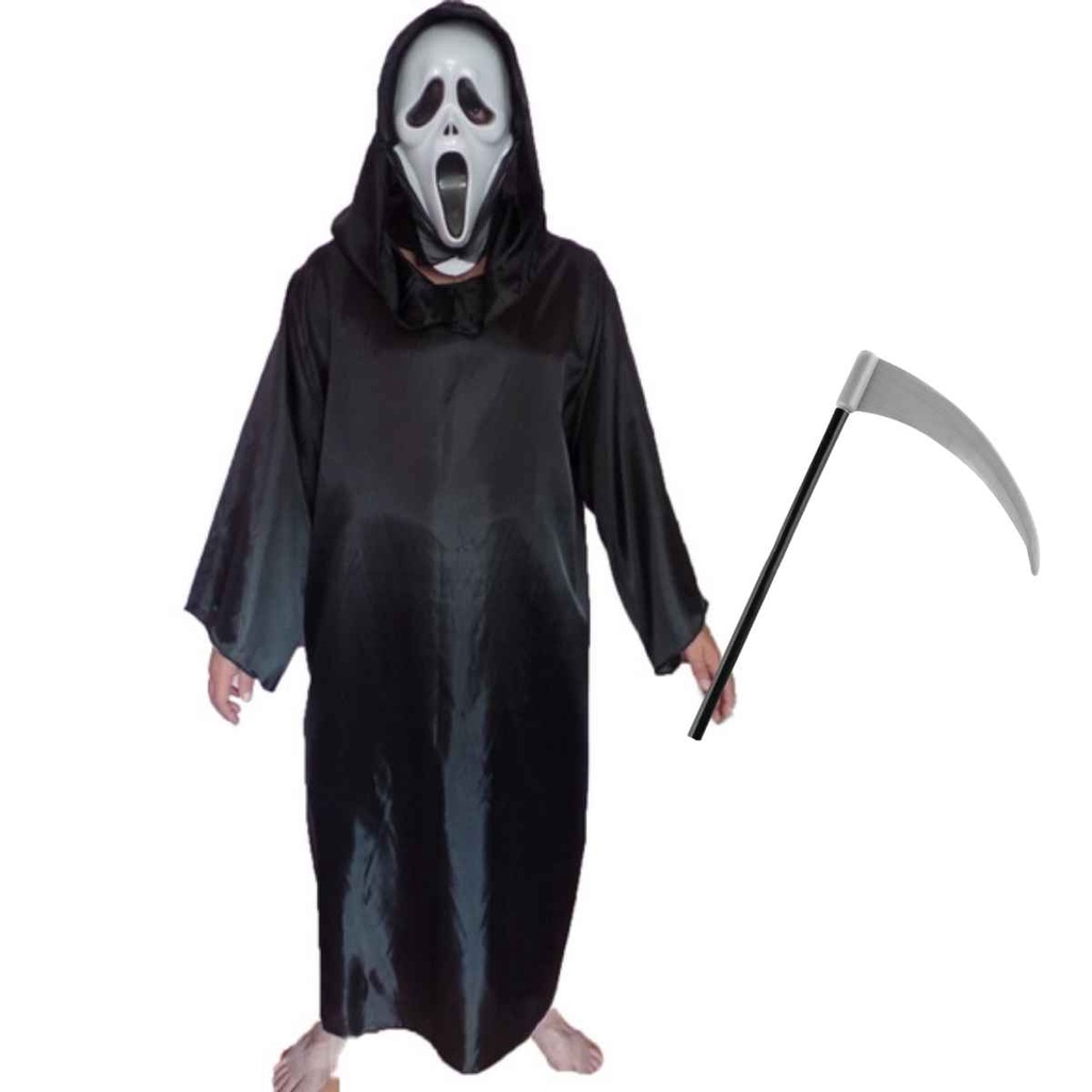 Kit Fantasia Halloween Pânico Infantil C/ Foice Máscara Túnica | Shopee ...
