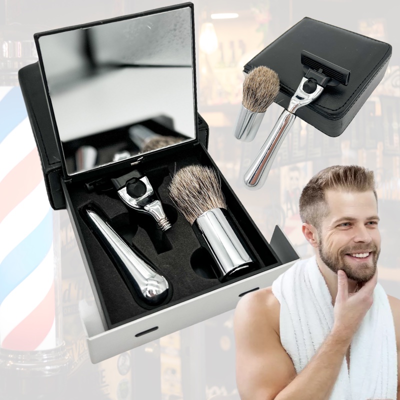 Kit Aparelho De Barbear Elegante Barbearia Lamina Pincel Espelho Barber ...