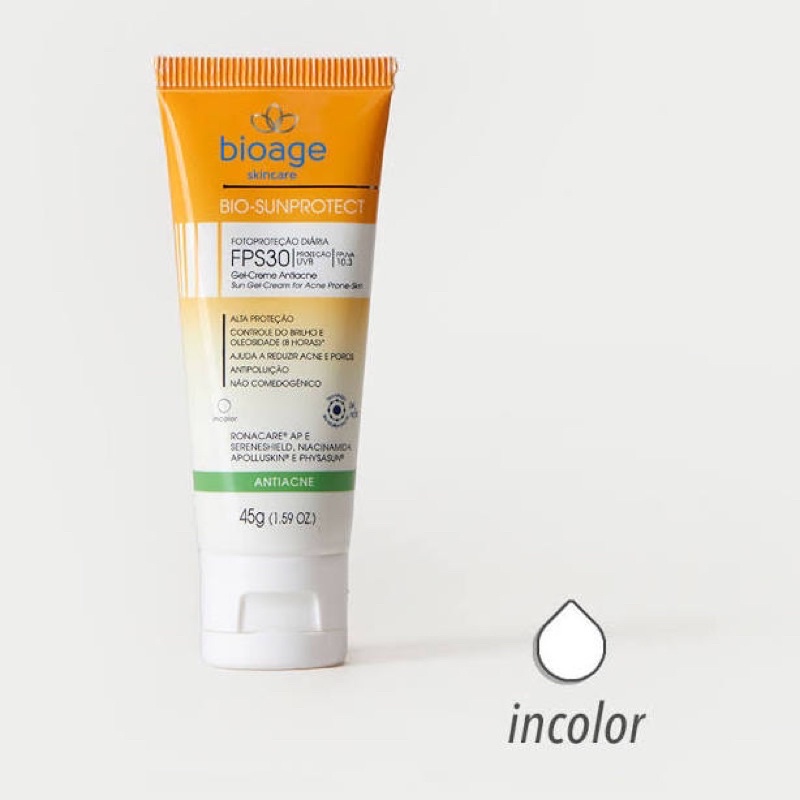 Protetor Solar Antiacne Bioage Fps 30 Bio-sun Protect 45 G | Shopee Brasil