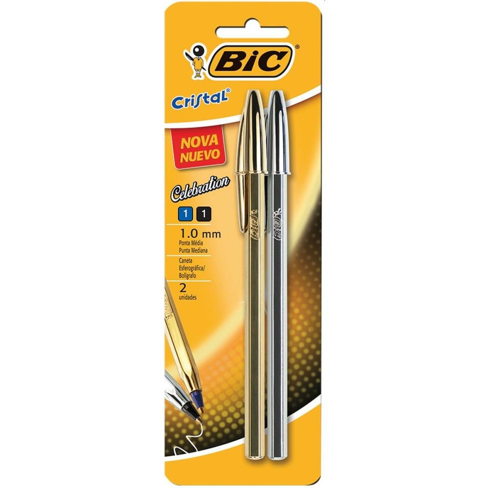 Caneta Esferográfica Cristal Celebration Prata/Dourada - Bic | Shopee ...