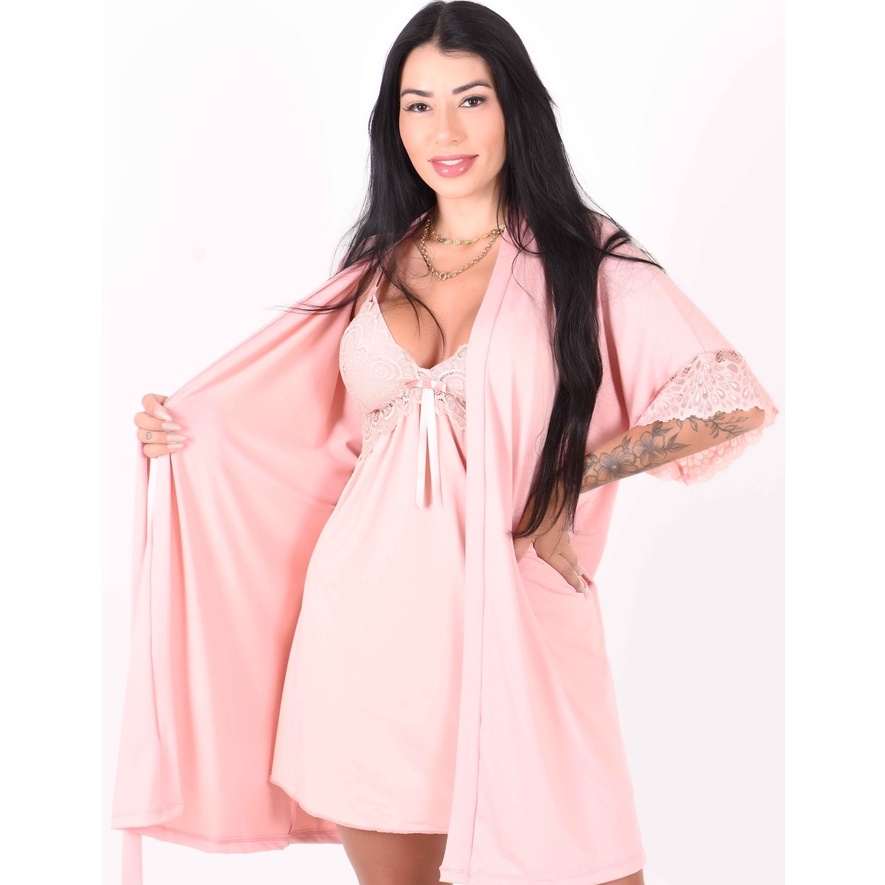 Robe Renda Feminino Hobby Roupão Noiva Renda Sexy Luxo Hobe Casual