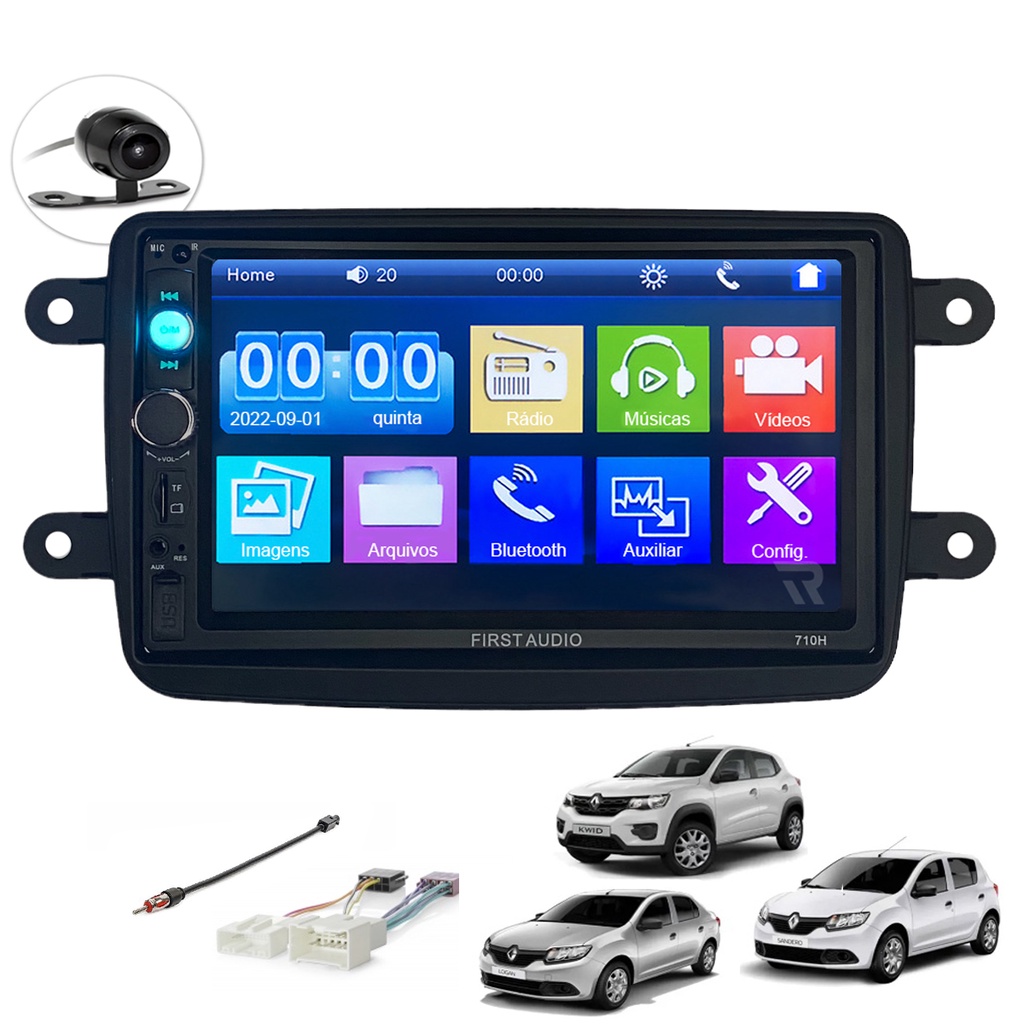 Kit Central Multimidia DVD 2 Din Mp5 Renault Captur Duster Kwid Logan Oroch Sandero | Shopee Brasil