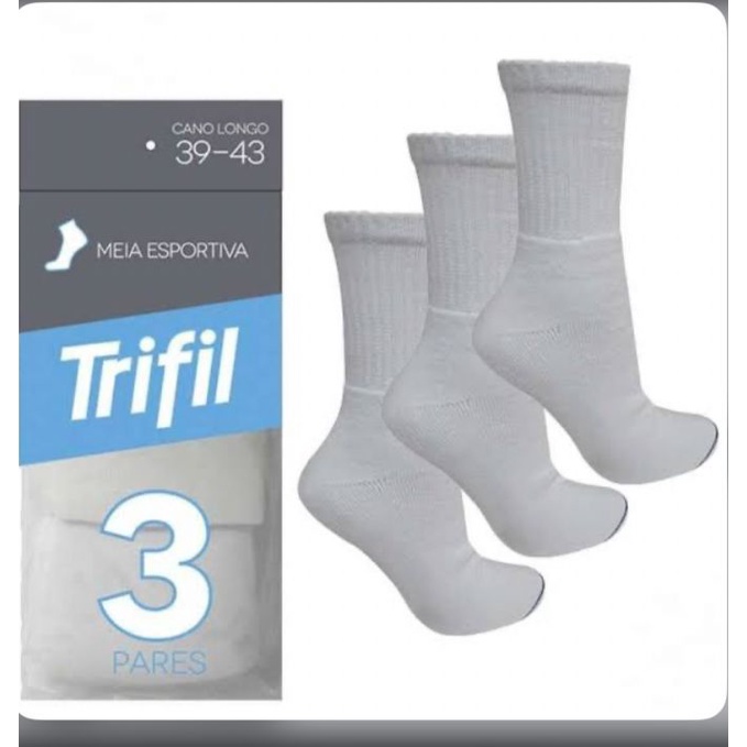 Kit 3 Pares/meia Esportiva Trifil Original Cano Alto | Shopee Brasil