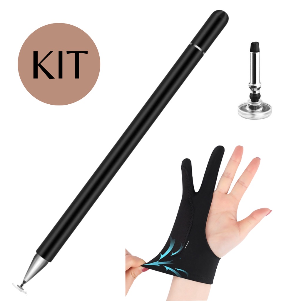 KIT Caneta Pencil Stylus Touch Screen com Luva Palm Rejection e Ponta ...